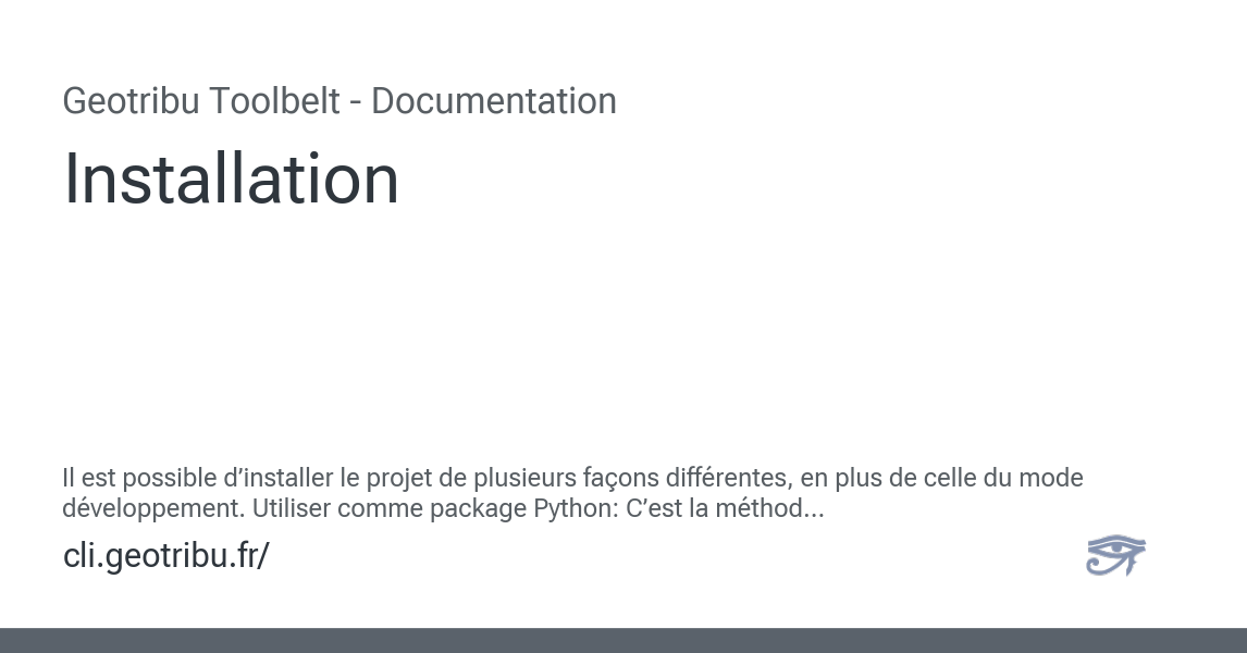 Installation - Documentation Geotribu Toolbelt 0.34.3